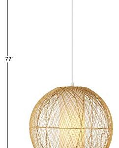 Globe Electric 61014 1-Light Pendant, Natural Rattan Shade, White Inner Fabric Shade, Designer White Cloth Cord, Bulb Included