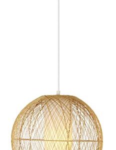 Globe Electric 61014 1-Light Pendant, Natural Rattan Shade, White Inner Fabric Shade, Designer White Cloth Cord, Bulb Included