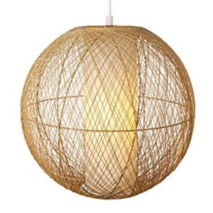 Globe Electric 61014 1-Light Pendant, Natural Rattan Shade, White Inner Fabric Shade, Designer White Cloth Cord, Bulb Included