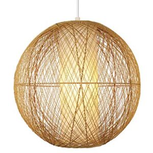 Globe Electric 61014 1-Light Pendant, Natural Rattan Shade, White Inner Fabric Shade, Designer White Cloth Cord, Bulb Included