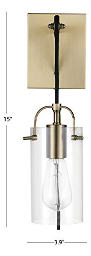 Globe Electric 51629 Nordhaven 1-Light Plug-in or Hardwire Wall Sconce, Antique Brass, Pulley Accent, Clear Glass Shade, Bulb Included