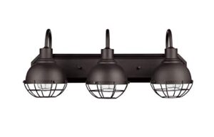 globe electric 51620 eli 3-light caged vanity light, dark bronze, bulbs included, 220 lumen