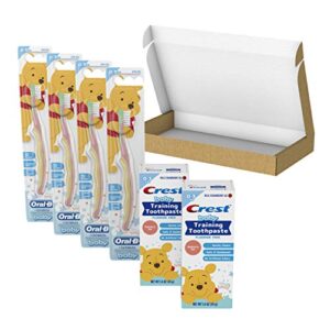 Crest & Oral-B Baby Toothbrush and Toothpaste Training Kit for Infant and Toddler Age 0-3, Fluoride-Free, (2) Gel Toothpastes 1.6 oz ea. + (4) Toothbrushes, Disney's Winnie the Pooh