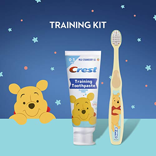 Crest & Oral-B Baby Toothbrush and Toothpaste Training Kit for Infant and Toddler Age 0-3, Fluoride-Free, (2) Gel Toothpastes 1.6 oz ea. + (4) Toothbrushes, Disney's Winnie the Pooh