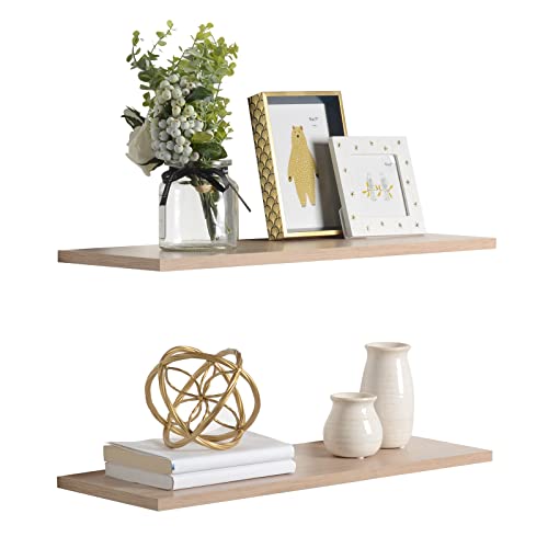 Delta Cycle & Home Wall Mounted Modern Floating Shelves, 2-Pack, Aveiro Oak - 24" Depth, 8" Length, 5" Thick, Holds Up to 33lbs - Durable Shelf with Invisible Bracket for Easy Installation