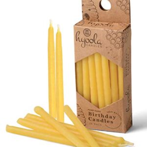 Hyoola Beeswax Birthday Candles – 24 Pack Mini Birthday Candles - All Natural 100% Unscented Pure Beeswax Candles - Handmade in The USA - Yellow