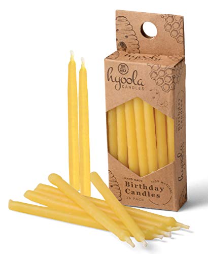 Hyoola Beeswax Birthday Candles – 24 Pack Mini Birthday Candles - All Natural 100% Unscented Pure Beeswax Candles - Handmade in The USA - Yellow