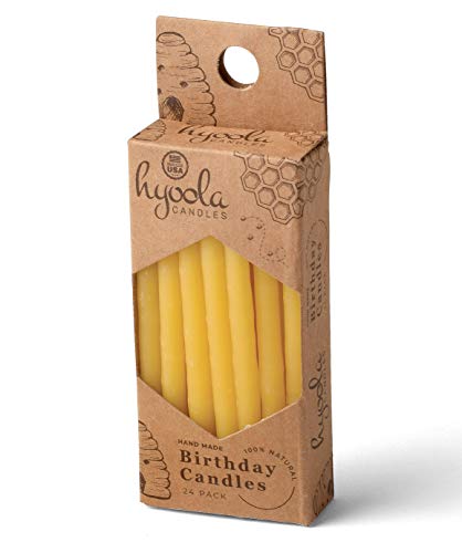 Hyoola Beeswax Birthday Candles – 24 Pack Mini Birthday Candles - All Natural 100% Unscented Pure Beeswax Candles - Handmade in The USA - Yellow