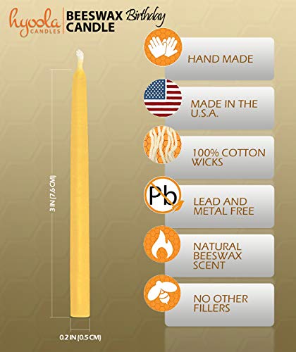 Hyoola Beeswax Birthday Candles – 24 Pack Mini Birthday Candles - All Natural 100% Unscented Pure Beeswax Candles - Handmade in The USA - Yellow