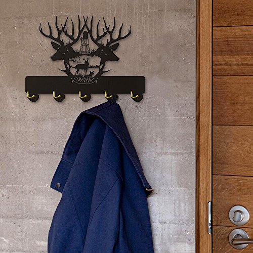 KingLive Deer Antler Wall Coat Rack Household Decor Wildllife Animal Modern Wooden Wall Hook Deer Hunting Wall Hanger Hunter Gift