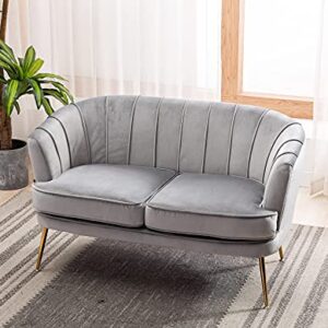 Artechworks Contemporary Velvet Loveseat Chair with Gold-Finished Metal Legs, 2-Seat Sofa for Living Room, Bedroom, Home Office, Grey