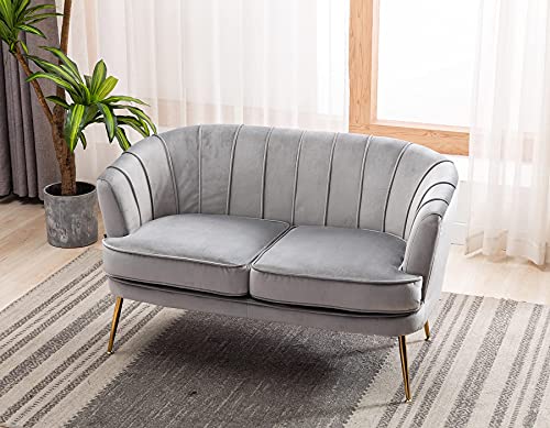 Artechworks Contemporary Velvet Loveseat Chair with Gold-Finished Metal Legs, 2-Seat Sofa for Living Room, Bedroom, Home Office, Grey