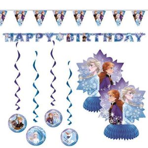 frozen 2 children’s birthday party decorations includes 7 piece decoration kit and 1 large jointed “happy birthday” banner