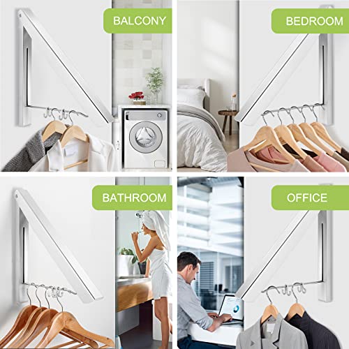 LIVEHITOP Wall Mounted Clothes Hanger, Foldable Clothes Airer Coat Rail Space Saving Dryer Rack for Laundry Bedroom Hotel RV (Silver)