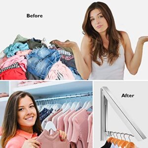 LIVEHITOP Wall Mounted Clothes Hanger, Foldable Clothes Airer Coat Rail Space Saving Dryer Rack for Laundry Bedroom Hotel RV (Silver)