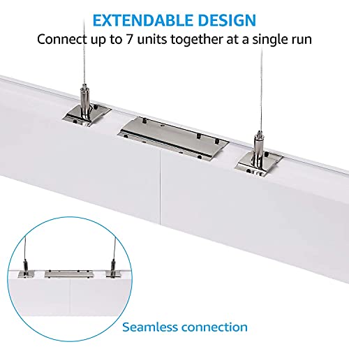 LEONLITE 4FT LED Linear Light Linkable, Anti Glare Office Lighting, 5460lm 0-10V Dimmable Architectural Suspended Lighting Fixture, 100-277V UL Listed, 42W 4000K Cool White, White, Pack of 2