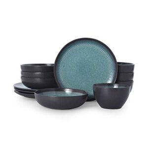 pfaltzgraff 5267773 maddox 12-piece dinnerware set, teal