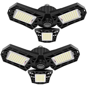 ghustar 2-pack led garage light 60w garage lighting - 6000lm 6500k led deformable garage ceiling lights, led shop light with adjustable multi-position panels, led glow light for garage, workshop