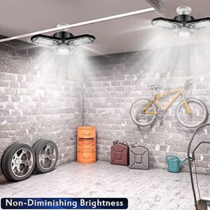 GHUSTAR 2-Pack LED Garage Light 60W Garage Lighting - 6000LM 6500K LED Deformable Garage Ceiling Lights, LED Shop Light with Adjustable Multi-Position Panels, LED Glow Light for Garage, Workshop