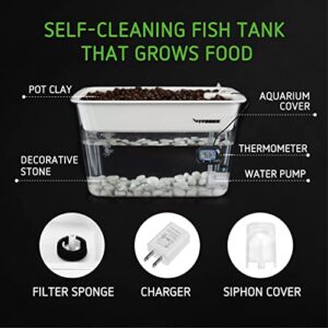 VIVOSUN 3-Gallon Aquaponic Fish Tank, Hydroponic Cleaning Tank for Freshwater Fish to Feed Plants and Plants Clean Tank, Additional Thermostat, Flow Pump, and Ceramsite Included