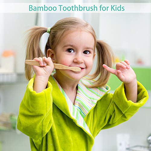 16 Pcs Kids Bamboo Toothbrush Soft Bristle Natural Toothbrush Wooden Toothbrushes Kids Toothbrush with Colorful Bristles and Ergonomic Animal Designs Handles for Kids