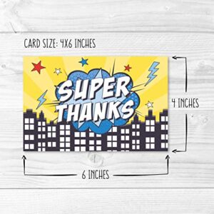 24 Superhero Thank You Cards With Envelopes, Kids Birthday Party or Adult Comic Red Blue Bam Pow Gratitude Supplies For Grad, Baby or Bridal Wedding Shower, For Boy or Girl Children Hero Stationery