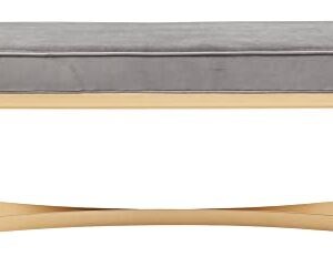 Martha Stewart Secor Entryway Accent Bench With Gold Metal Half Moon Base, Cushion Seat, Modern Suede-Like Fabric Sitting Bench, Easy Assembly Bedroom Furniture, 48" W x 16" D x 18" H, Grey