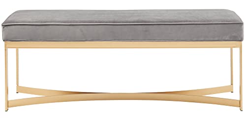 Martha Stewart Secor Entryway Accent Bench With Gold Metal Half Moon Base, Cushion Seat, Modern Suede-Like Fabric Sitting Bench, Easy Assembly Bedroom Furniture, 48" W x 16" D x 18" H, Grey