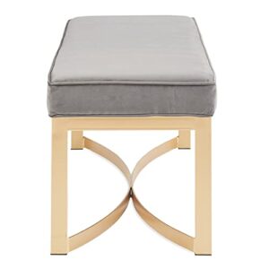 Martha Stewart Secor Entryway Accent Bench With Gold Metal Half Moon Base, Cushion Seat, Modern Suede-Like Fabric Sitting Bench, Easy Assembly Bedroom Furniture, 48" W x 16" D x 18" H, Grey