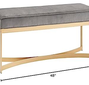 Martha Stewart Secor Entryway Accent Bench With Gold Metal Half Moon Base, Cushion Seat, Modern Suede-Like Fabric Sitting Bench, Easy Assembly Bedroom Furniture, 48" W x 16" D x 18" H, Grey