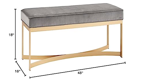 Martha Stewart Secor Entryway Accent Bench With Gold Metal Half Moon Base, Cushion Seat, Modern Suede-Like Fabric Sitting Bench, Easy Assembly Bedroom Furniture, 48" W x 16" D x 18" H, Grey