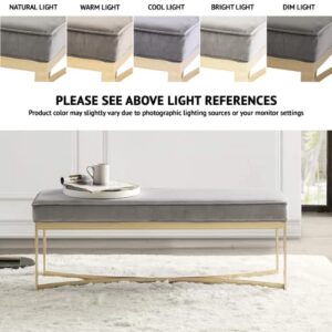 Martha Stewart Secor Entryway Accent Bench With Gold Metal Half Moon Base, Cushion Seat, Modern Suede-Like Fabric Sitting Bench, Easy Assembly Bedroom Furniture, 48" W x 16" D x 18" H, Grey