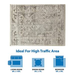 Madison Park Dakota Vienna Woven Turkish Area Rugs for Living Room, Indoor Dining Accent Modern Home Décor, Ultra Soft Floor Carpets for Dining Room, 5'3"W x 7'L, Distressed Tiled Beige