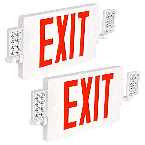 Ultra Slim Red Combo Exit Sign with Emergency Lights,120-277V Double Face LED Combo Emergency Light with Adjustable Two Head and Backup Battery Commercial Grade, UL Certified, 5 Years Warranty- 2 Pack