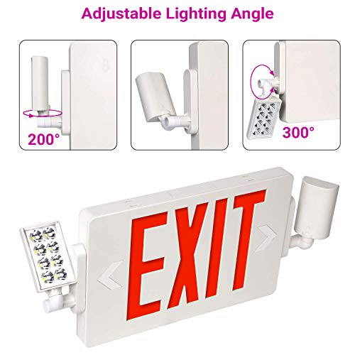 Ultra Slim Red Combo Exit Sign with Emergency Lights,120-277V Double Face LED Combo Emergency Light with Adjustable Two Head and Backup Battery Commercial Grade, UL Certified, 5 Years Warranty- 2 Pack