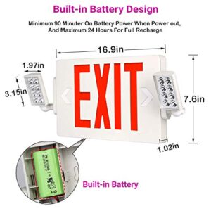 Ultra Slim Red Combo Exit Sign with Emergency Lights,120-277V Double Face LED Combo Emergency Light with Adjustable Two Head and Backup Battery Commercial Grade, UL Certified, 5 Years Warranty- 2 Pack