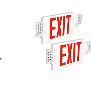 Ultra Slim Red Combo Exit Sign with Emergency Lights,120-277V Double Face LED Combo Emergency Light with Adjustable Two Head and Backup Battery Commercial Grade, UL Certified, 5 Years Warranty- 2 Pack