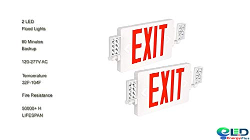 Ultra Slim Red Combo Exit Sign with Emergency Lights,120-277V Double Face LED Combo Emergency Light with Adjustable Two Head and Backup Battery Commercial Grade, UL Certified, 5 Years Warranty- 2 Pack