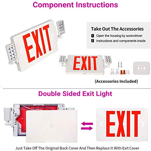 Ultra Slim Red Combo Exit Sign with Emergency Lights,120-277V Double Face LED Combo Emergency Light with Adjustable Two Head and Backup Battery Commercial Grade, UL Certified, 5 Years Warranty- 2 Pack