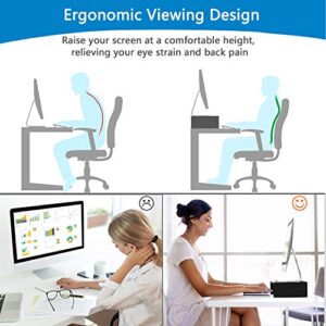 AMERIERGO Monitor Stand Riser, 2-Tier Wood Computer Stand, Ergonomic Monitor Riser Desk Organizer with Storage and Cable Management, Versatile as Storage Shelf & Screen Holder, for Laptop Printer PC