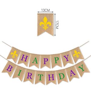 SWYOUN Burlap Happy Birthday Banner Mardi Gras Birthday Party Bunting Garland Supplies