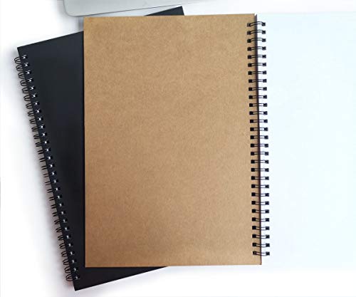 Spiral Notebook, 2 Pack Spiral Journal, Sketchpad of Thick Pure White Paper, 10" X7” (Khaki, Blank)