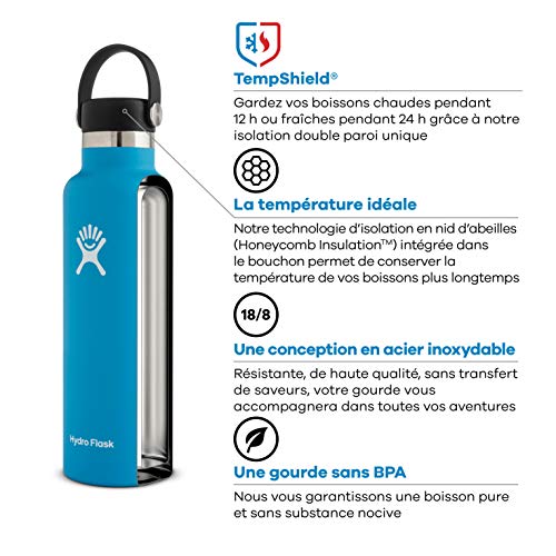 Hydro Flask 24 oz. Water Bottle - Stainless Steel, Reusable, Vacuum Insulated with Standard Mouth Flex Lid