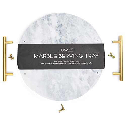 Round Marble Tray for Vanity with Handles, Geode Tray, Elegant White Marble and Gold Serving Board for Kitchen, Home Decor, Centerpiece Display (10.7x10.7x0.4 in)