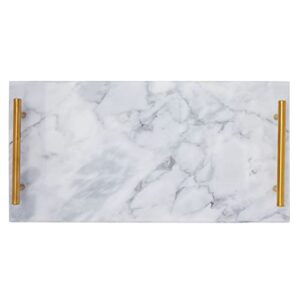 Marble Serving Tray with Gold Handles for Coffee Table, Kitchen (Rectangle, 15x7.5 in)