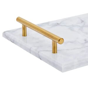 Marble Serving Tray with Gold Handles for Coffee Table, Kitchen (Rectangle, 15x7.5 in)