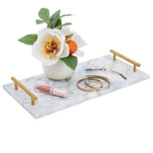 Marble Serving Tray with Gold Handles for Coffee Table, Kitchen (Rectangle, 15x7.5 in)