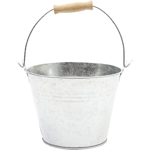 Six Galvanized Metal Buckets with Wooden Handles for Parties, Home Projects, and More (4.5 in; not to be Used as Water Buckets)