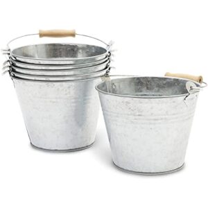 Six Galvanized Metal Buckets with Wooden Handles for Parties, Home Projects, and More (4.5 in; not to be Used as Water Buckets)