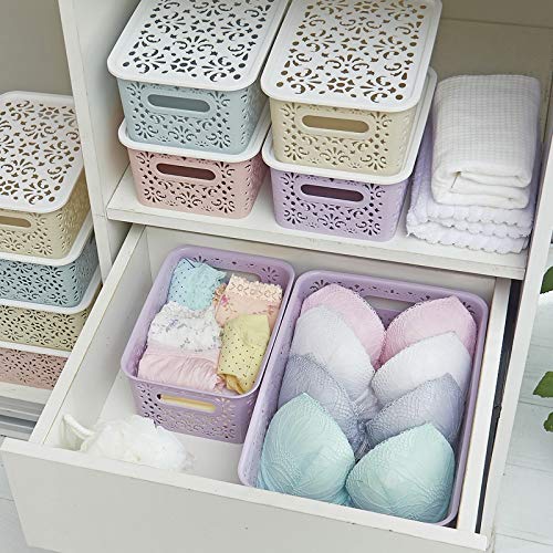 Czlsd Closet Storage Boxes Desktop Hollow Underwear Storage Box Three-Piece Household Drawer Plastic Covered Bra Underwear Socks Storage Box (Color : Pink)